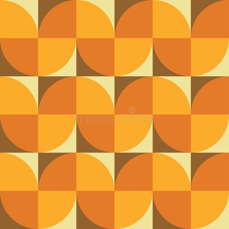 Mid Century Retro Shapes With Squares Seamless Pattern In Orange
