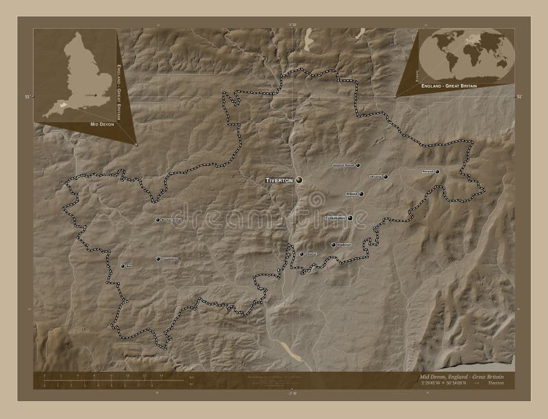 Mid Devon, England - Great Britain. Sepia. Labelled Points of Ci Stock ...