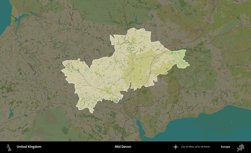 Mid Devon Highlighted, United Kingdom. OpenStreetMap Humanitarian Stock ...