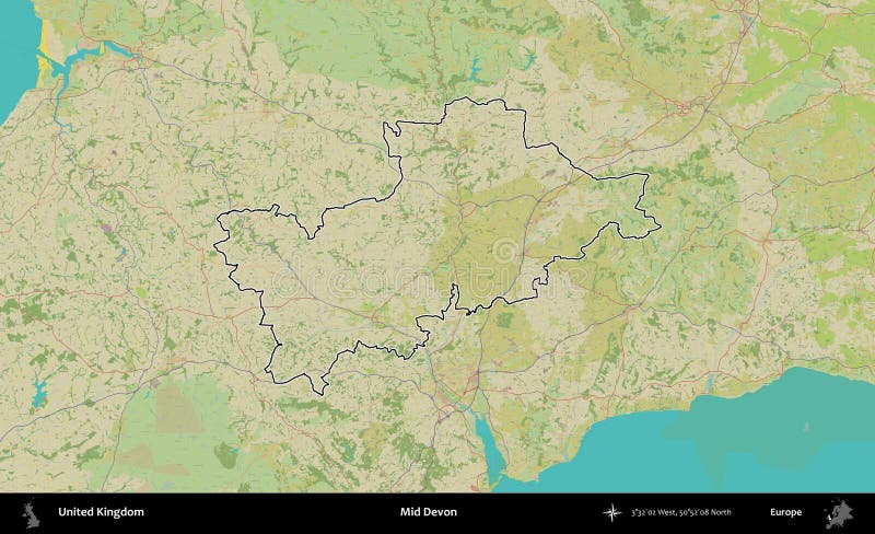 Mid Devon Outlined, United Kingdom. OpenStreetMap Humanitarian Stock ...