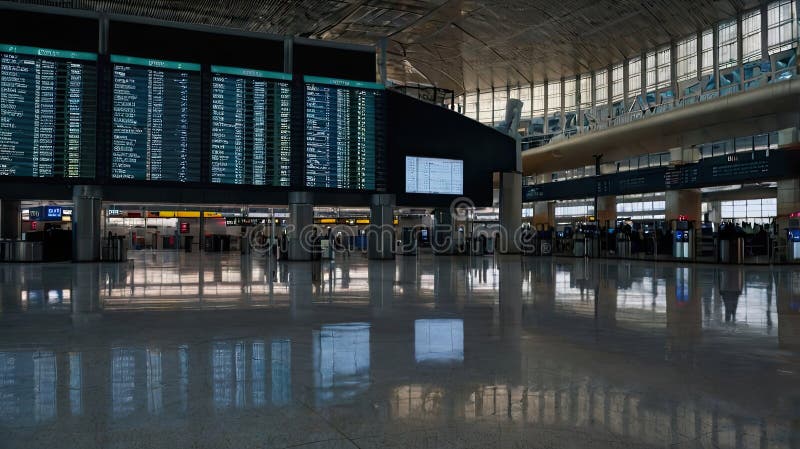 The Foreground Displays a Highly Reflective, Polished, Light Gray Floor ...
