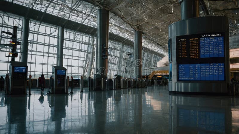 The Foreground Displays a Highly Reflective, Polished, Light Gray Floor ...