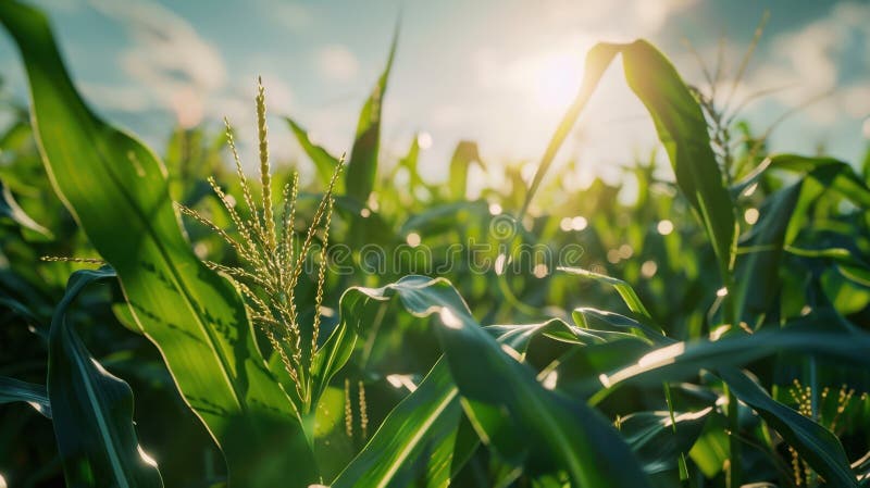Mid-morning cornfield stock image. Image of leaf, corn - 372481385