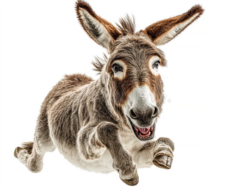 A Mid-motion Gray Donkey with Distinctive Stripes, Attentive Posture ...