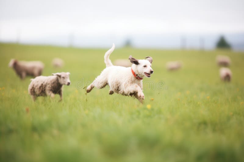 Mid-run Action Shot of Dog Chasing Sheep Stock Image - Image of chase ...