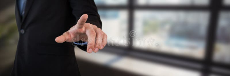 Mid Section of Businessman in Suit Using Invisible Interface Against ...