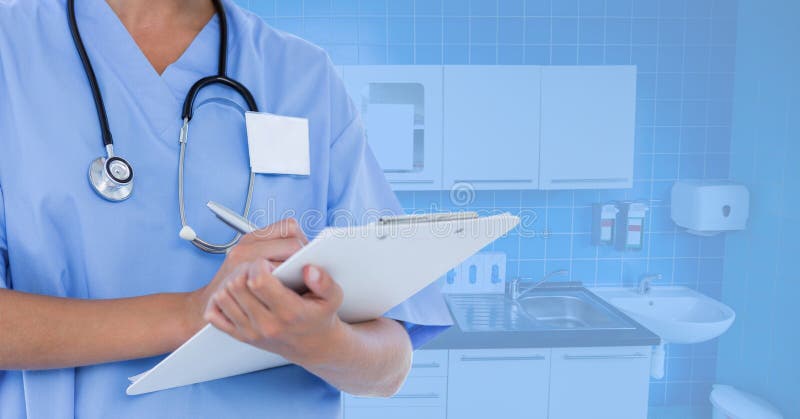 Mid Section of Doctor Writing on Clipboard Stock Photo - Image of ...