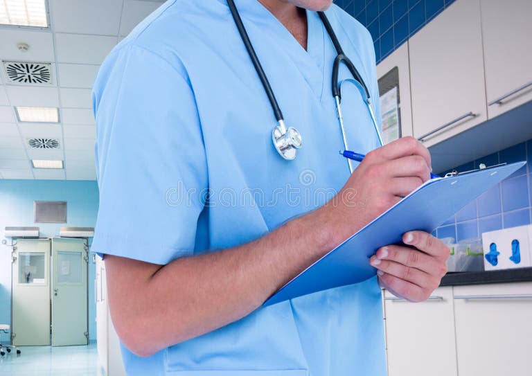 Mid Section of Doctor Writing in Notepad Stock Image - Image of folded ...