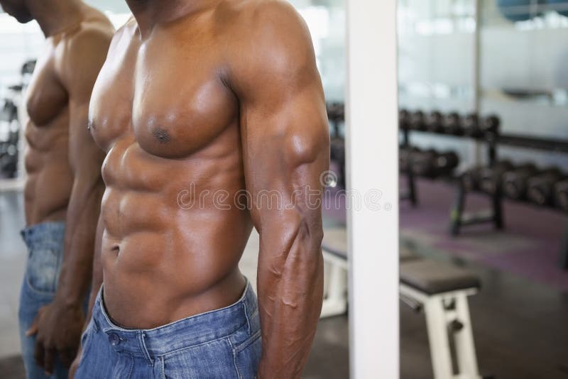 Mid Section of a Shirtless Muscular Man in Gym Stock Photo - Image of ...