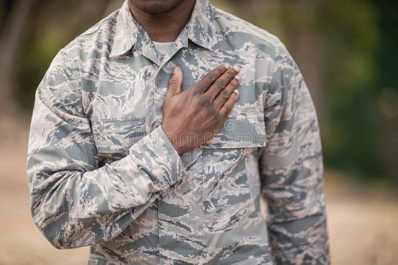 Mid Section of Soldier Taking Pledge Stock Image - Image of male ...