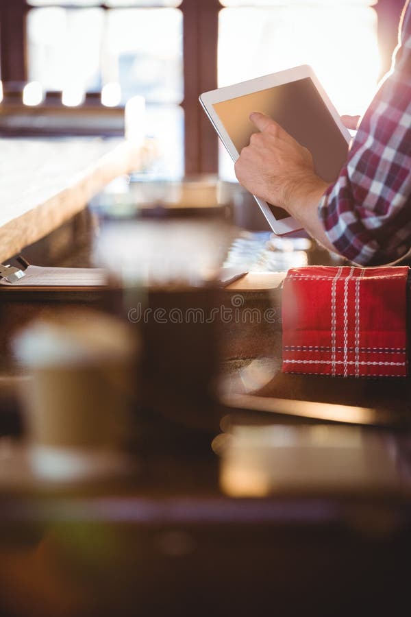 Mid Section of Waiter Using Digital Tablet Stock Photo - Image of adult ...