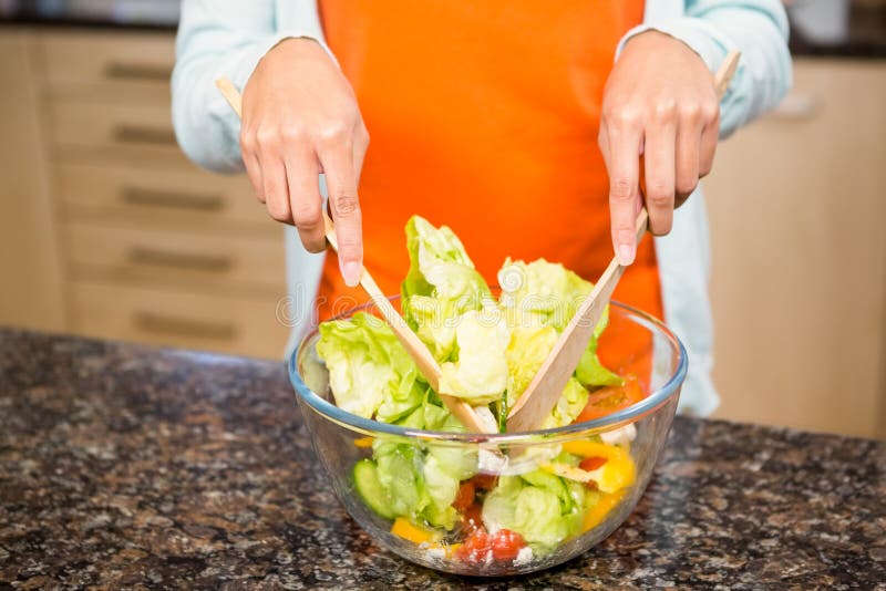 Mid Section of Woman Preparing Salad Stock Image - Image of feminine ...