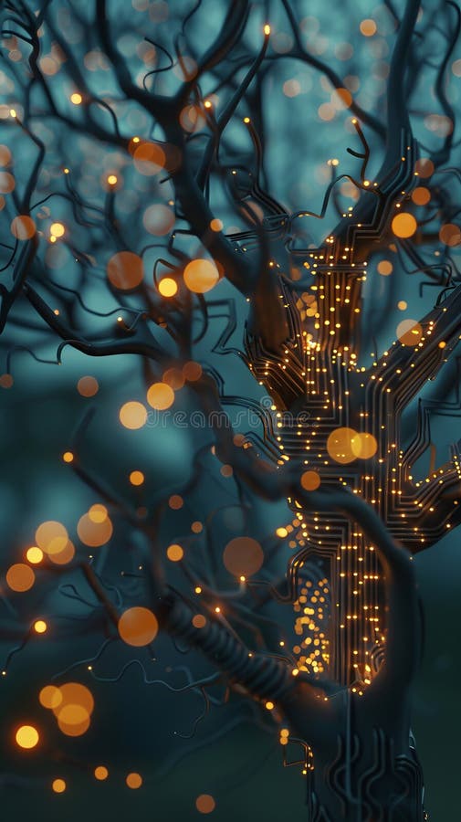 Tree with Computer Circuit Branches. AI Technologies with Nature ...
