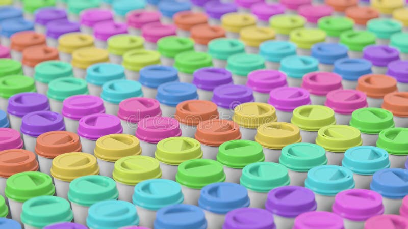 Mid Shot of a Massive Array of Colorfully Topped Coffee Cups Stock ...