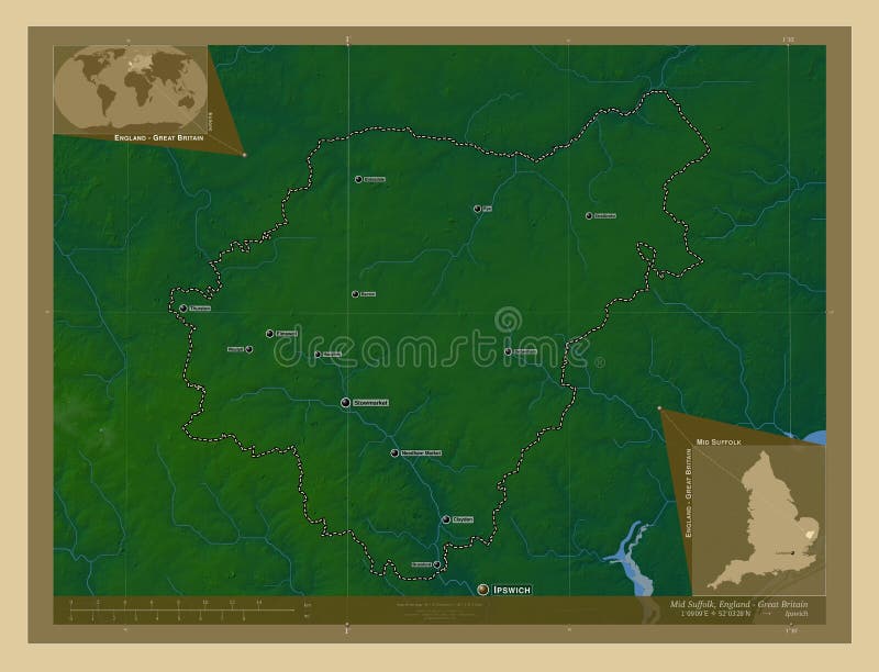 Mid Suffolk, England - Great Britain. Physical. Labelled Points Stock ...