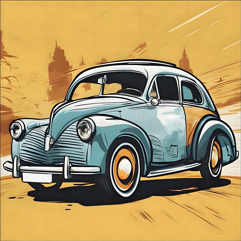 A Mid-20th Century Comic Book-style Shabby Chic Car with Empty Copy ...