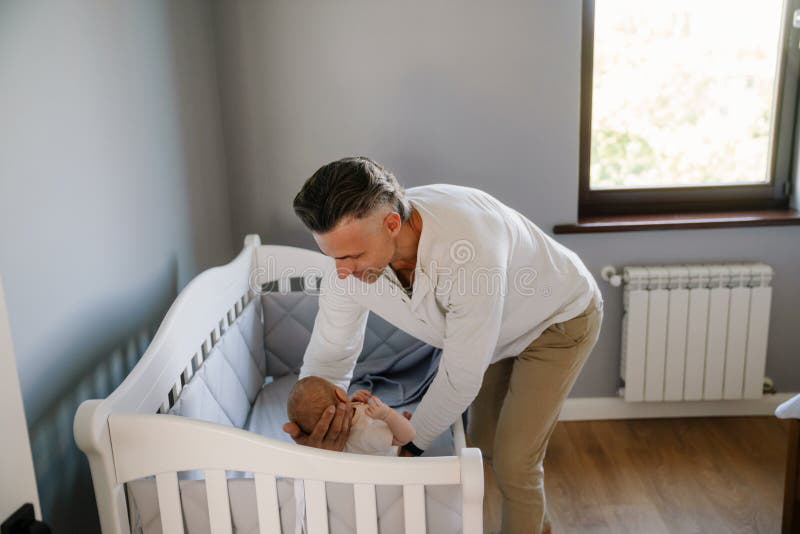 Mid White Father Spending Time with His Baby at Home Stock Image ...