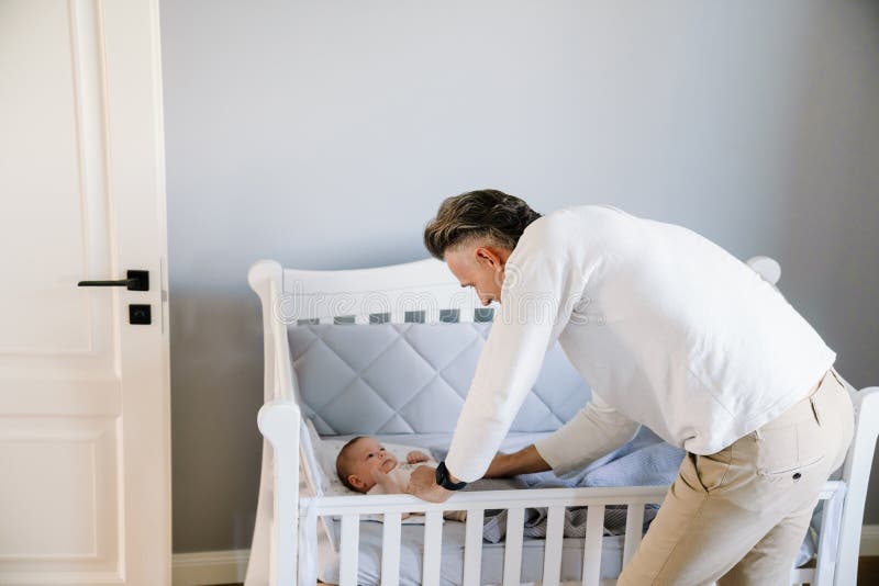 Mid White Father Spending Time with His Baby at Home Stock Photo ...