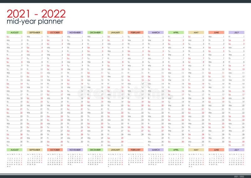 2021 - 2022 Mid Year Wall Planner. Academic Year Stock Vector ...