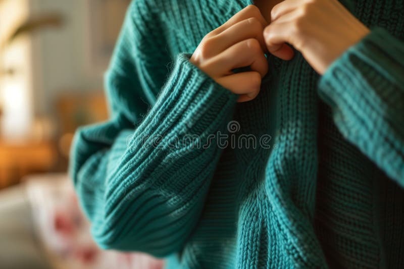 Midaction, Person Pulling on a Teal Sweater, Uncluttered Environment ...
