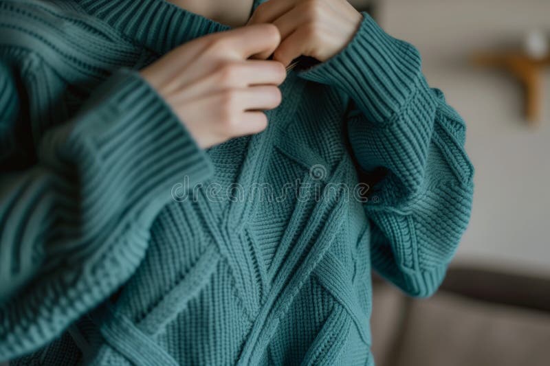 Midaction, Person Pulling on a Teal Sweater, Uncluttered Environment ...