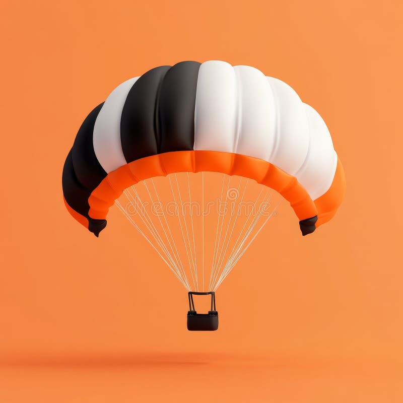 In Midair, a Bright Orange Parachute Has a Sky Background Stock Photo ...
