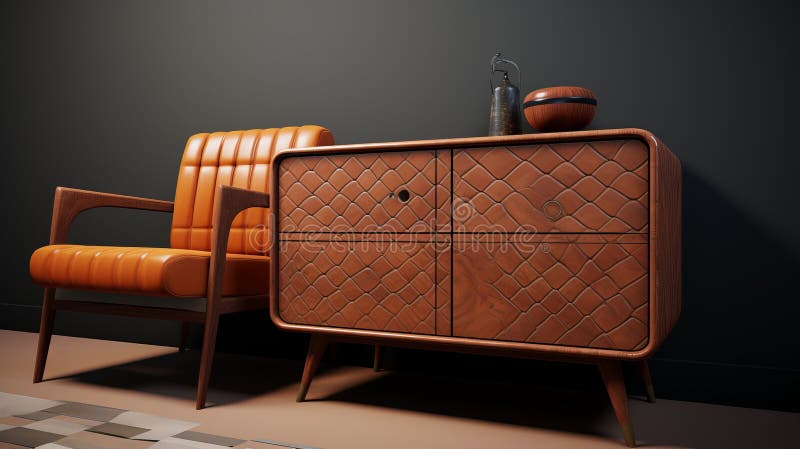 Midcentury Modern Leather Upholstered Chair with Raw Texture and ...