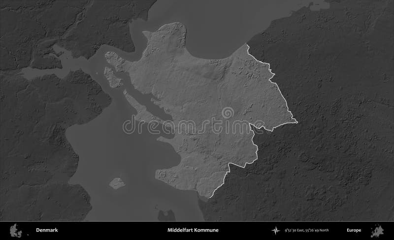 Middelfart Kommune Highlighted, Denmark. Grayscale Stock Illustration ...