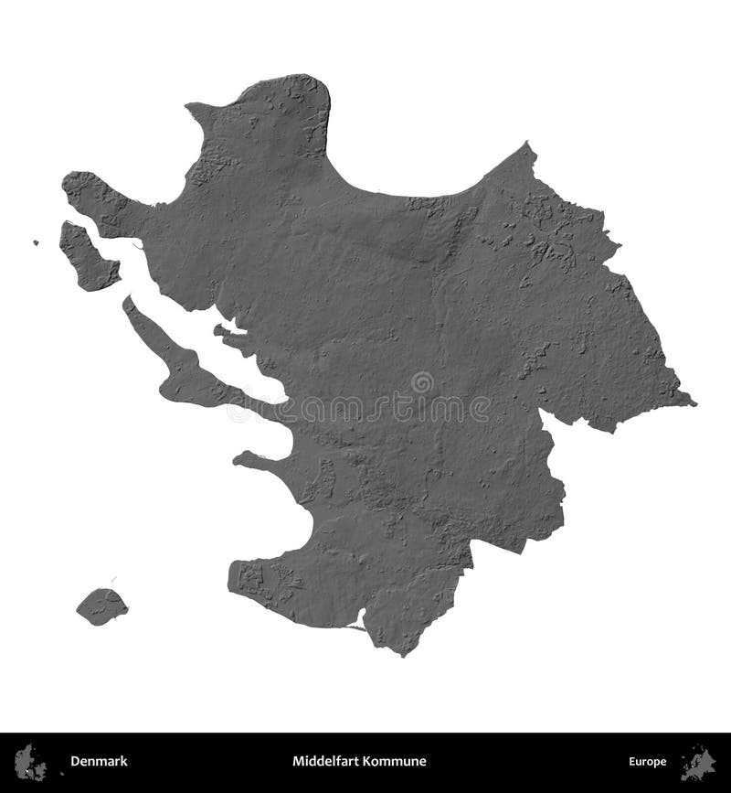 Middelfart Kommune, Denmark, Isolated on White. Grayscale Stock ...