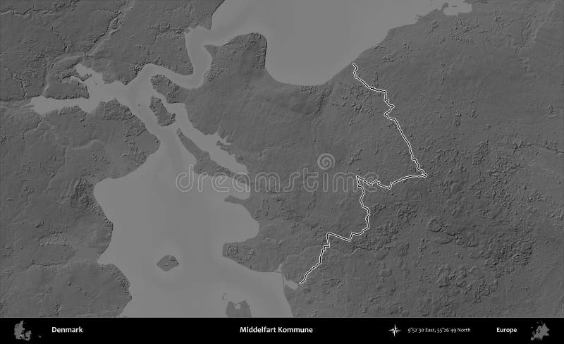 Middelfart Kommune Outlined, Denmark. Grayscale Stock Illustration ...