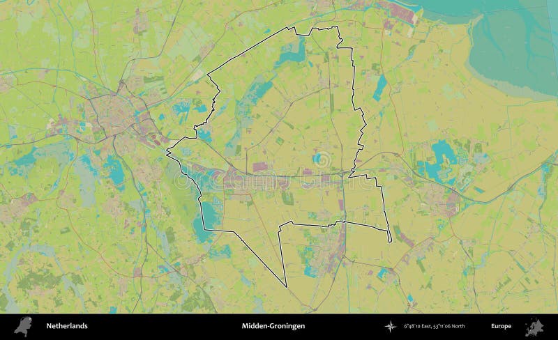 Midden-Groningen Outlined, Netherlands. Topographic Humanitarian Stock ...