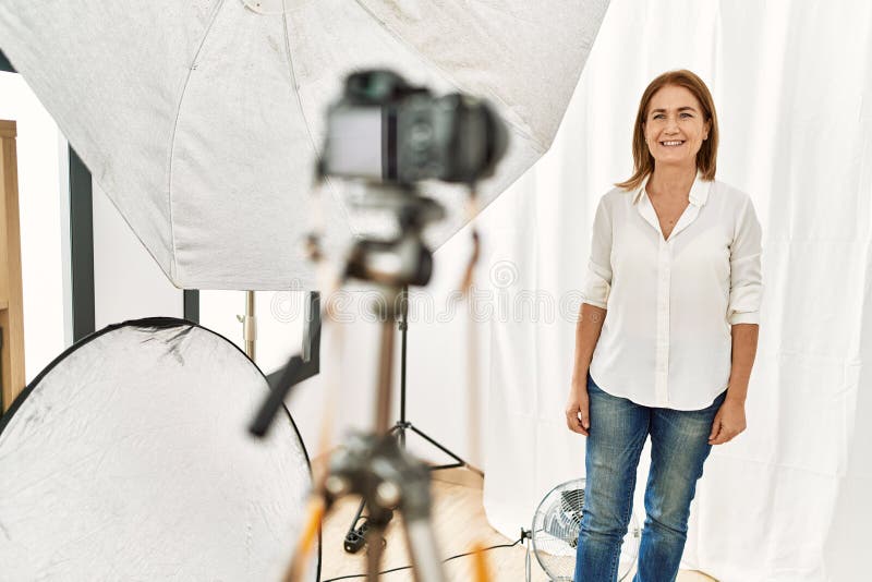 Middle Age Caucasian Woman Model Posing at at Photograph Studio Stock ...