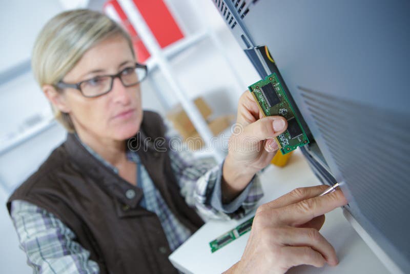 Middle Age Computer Female Technician Working Stock Photo - Image of ...