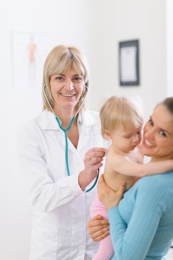 Middle Age Doctor Examine Baby Using Stethoscope Stock Image - Image of ...