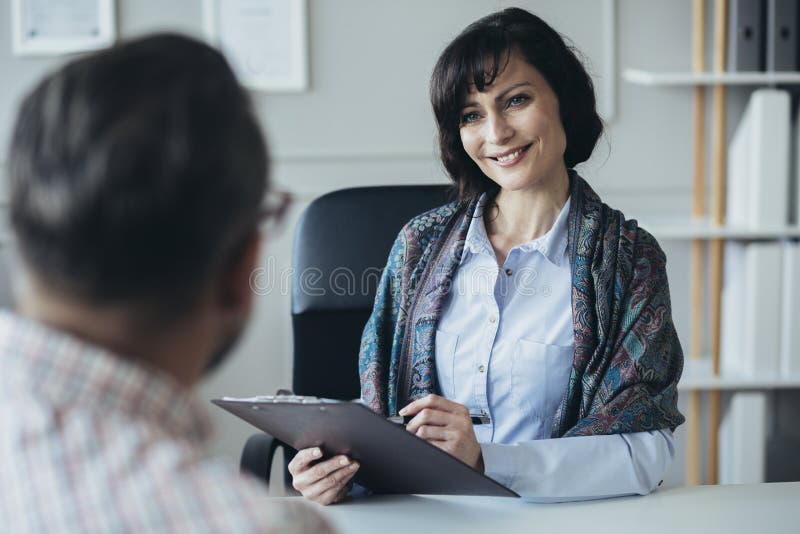 Elegant Female Boss during Job Interview with Senior Manager Stock ...
