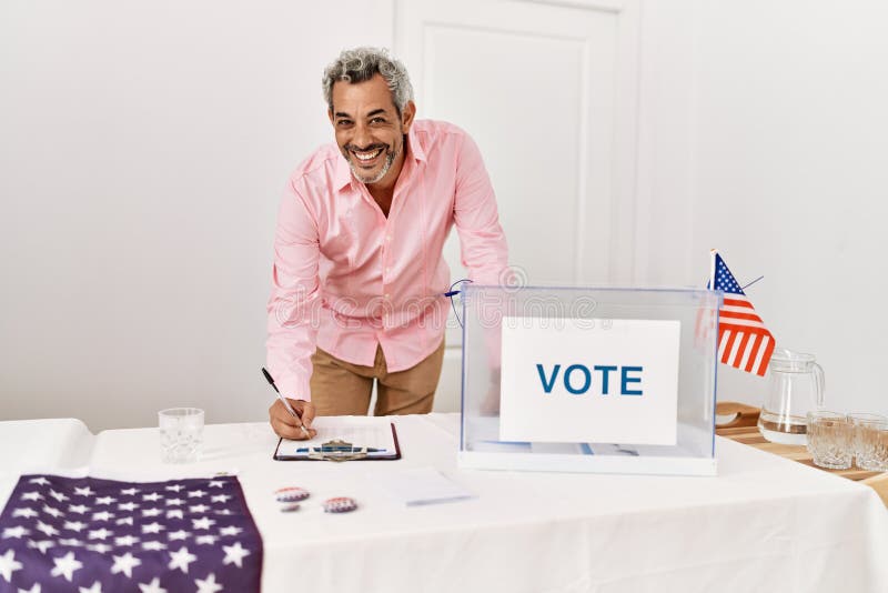 Middle Age Grey-haired Man Electoral Table President Writing on ...