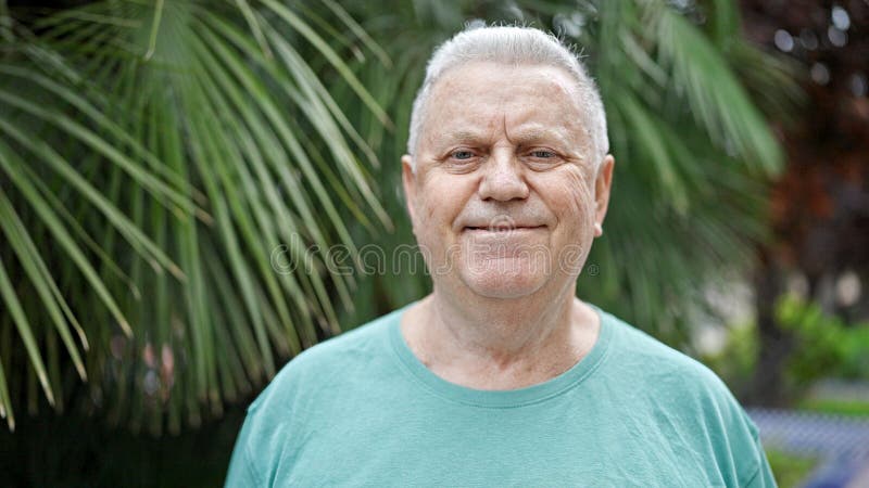 Middle Age Grey-haired Man Smiling Confident Standing at Park Stock ...