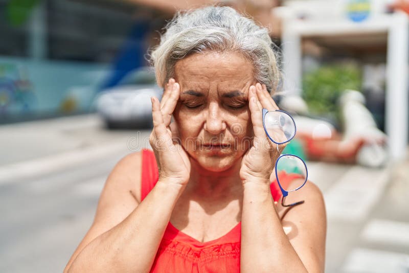 Middle Age Grey-haired Woman Stressed Standing at Street Stock Image ...