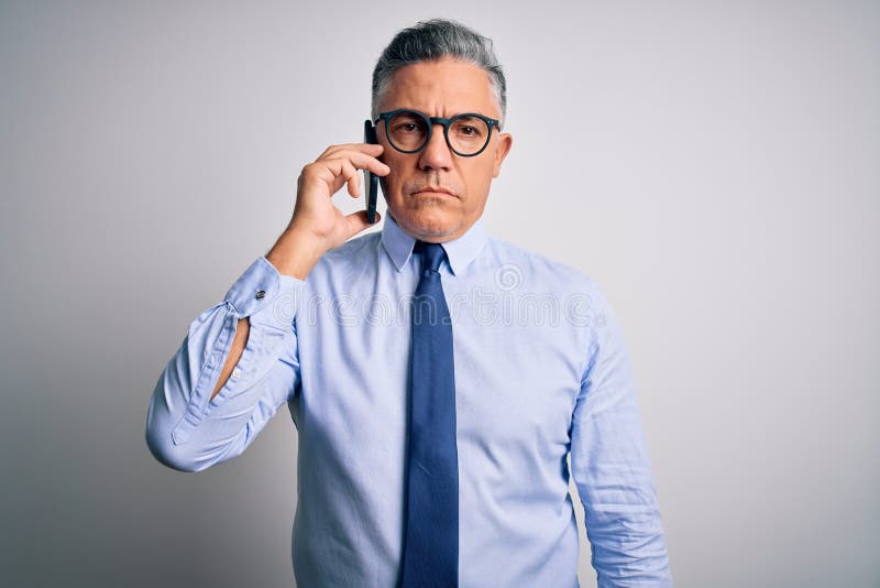 Middle Age Handsome Grey-haired Business Man Having Conversation ...