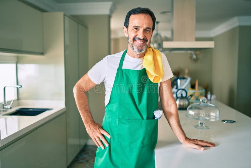 Middle Age Housekeeping Man with Beard Smiling Happy Standing at the ...