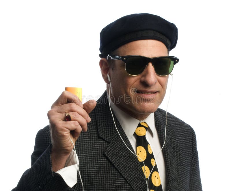 Middle Age Man Listening To Music Personal Player Stock Image - Image ...