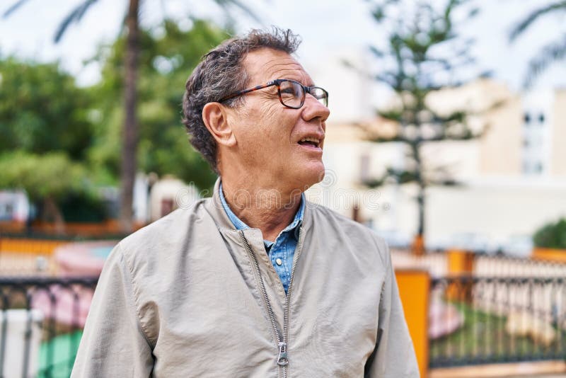 Middle Age Man Smiling Confident Walking at Street Stock Image - Image ...