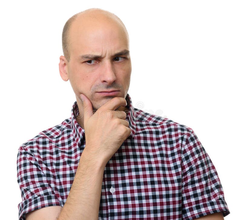 Middle Age Man Thinking with Finger on Chin. Isolated Stock Image ...