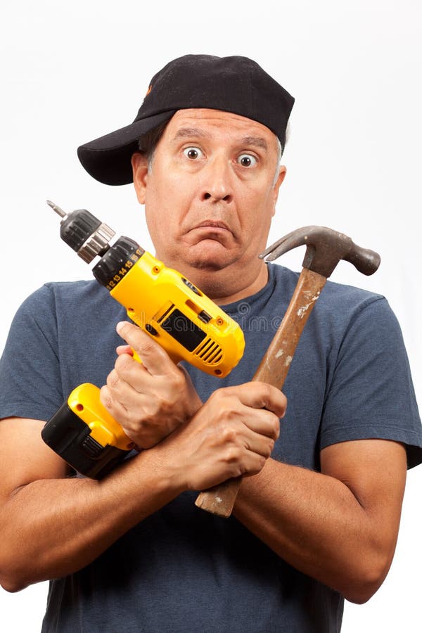 Middle Age Man with Tools stock photo. Image of dumbfounded - 18781280