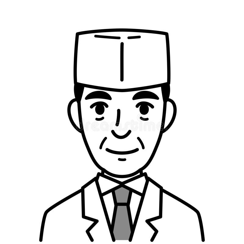Middle Age Man in White Uniform, Vector Illustration, Black and White ...