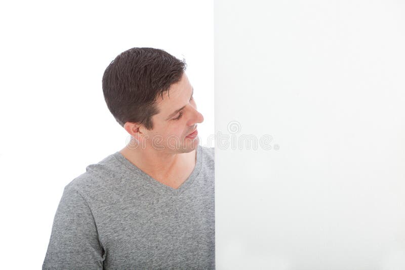 Middle Age Man beside White Wall Stock Photo - Image of presentation ...