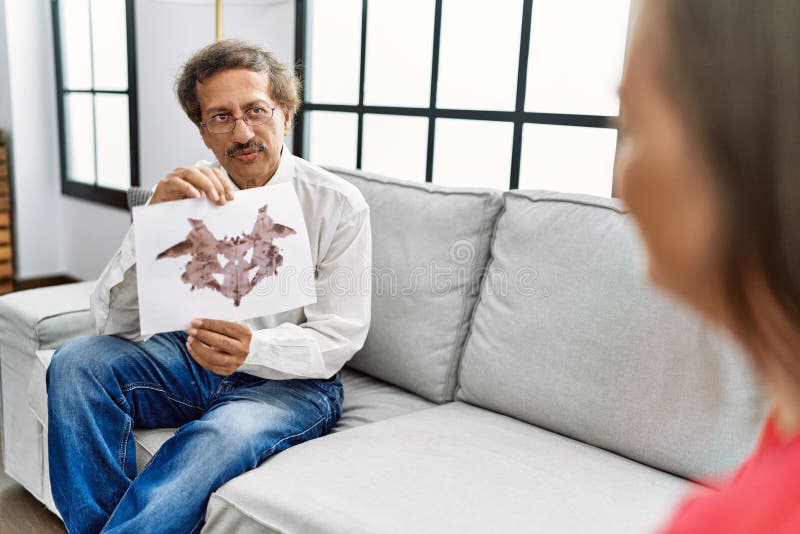 Middle Age Man and Woman Having Psychology Session Using Rorschach Test ...