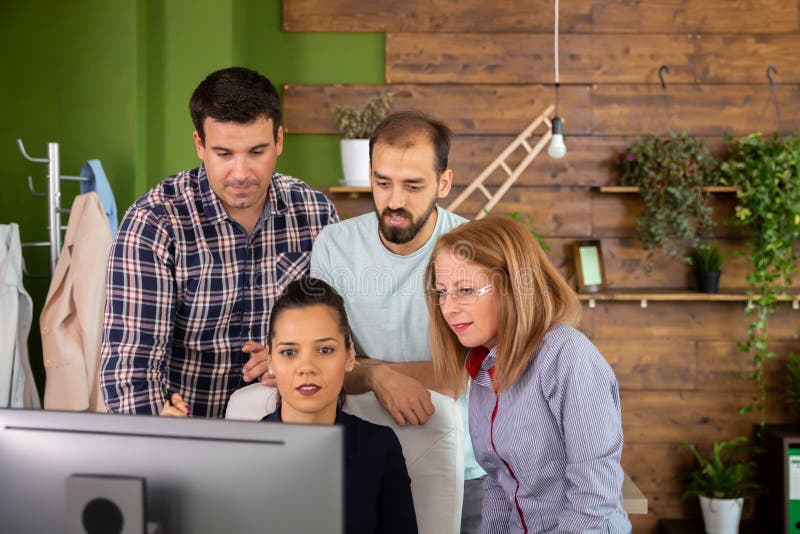 Middle Age Manager Female Looking into Computer Screen Stock Photo ...