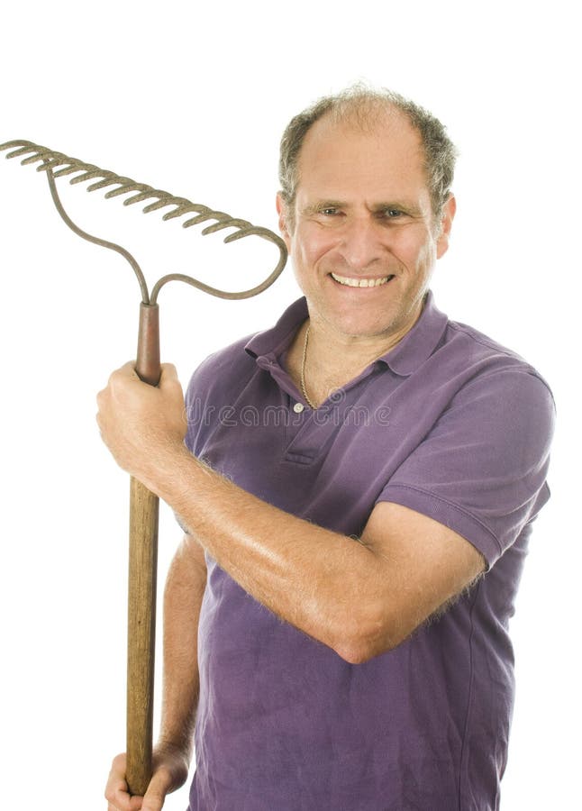 Middle Age Man Gardener Spade and Bow Rake Tools Stock Image - Image of ...