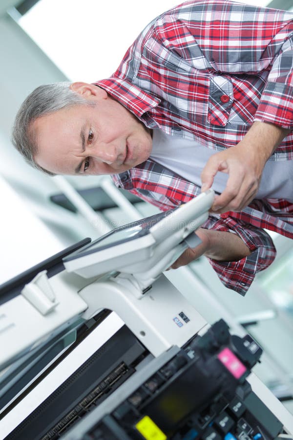 Middle-age Technician Fixing Special Network Scanner Stock Photo ...
